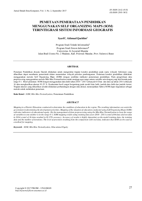 (PDF) Pemetaan Pemerataan Pendidikan Menggunakan Self Organizing Maps ...