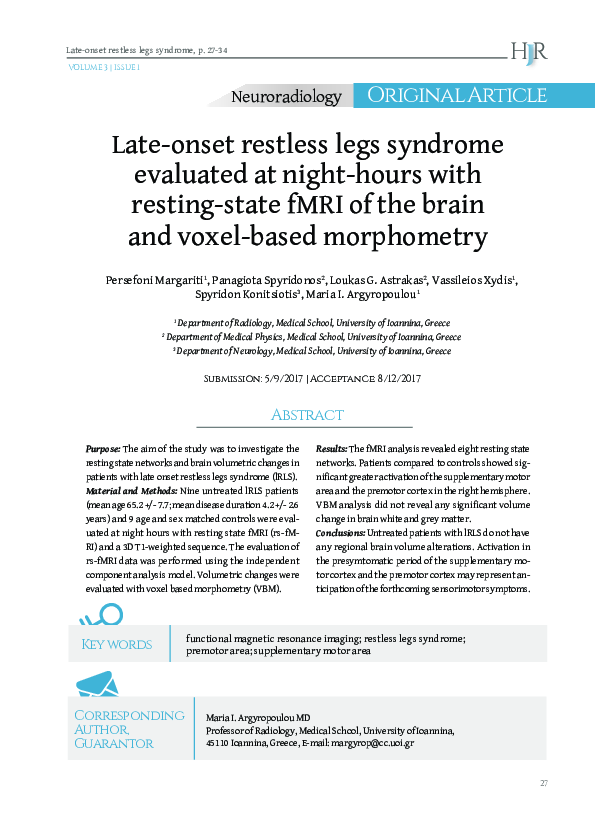 (PDF) Late-onset restless legs syndrome evaluated at night-hours with ...