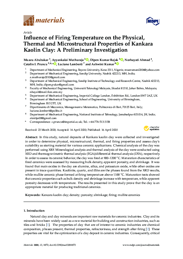 (PDF) Influence of Firing Temperature on the Physical, Thermal and Microstructural Properties of ...