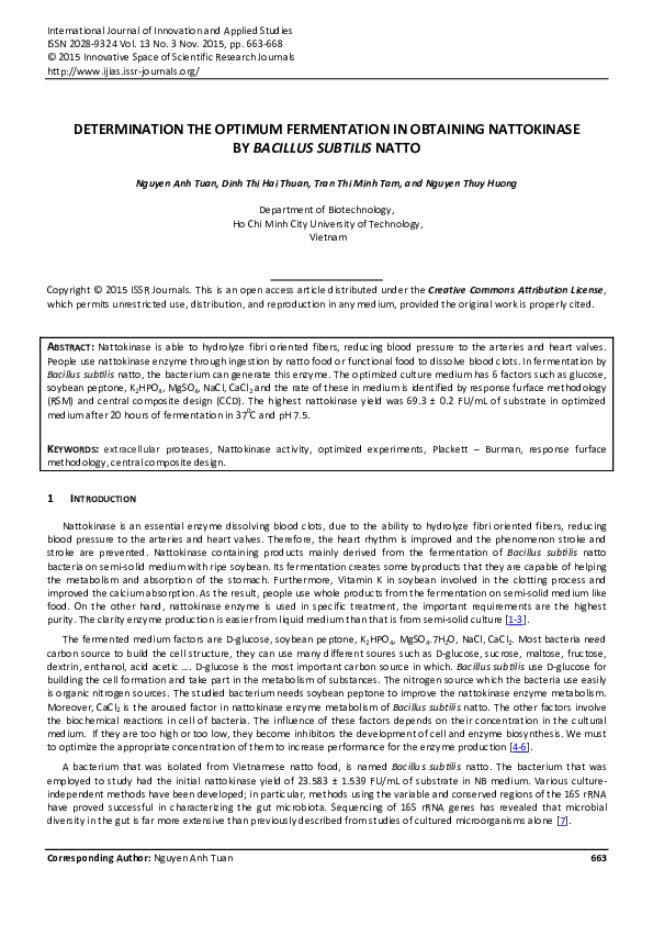 (PDF) Determination the Optimum Fermentation in Obtaining Nattokinase ...