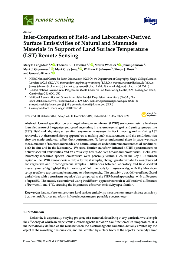 Pdf Inter Comparison Of Field And Laboratory Derived Surface