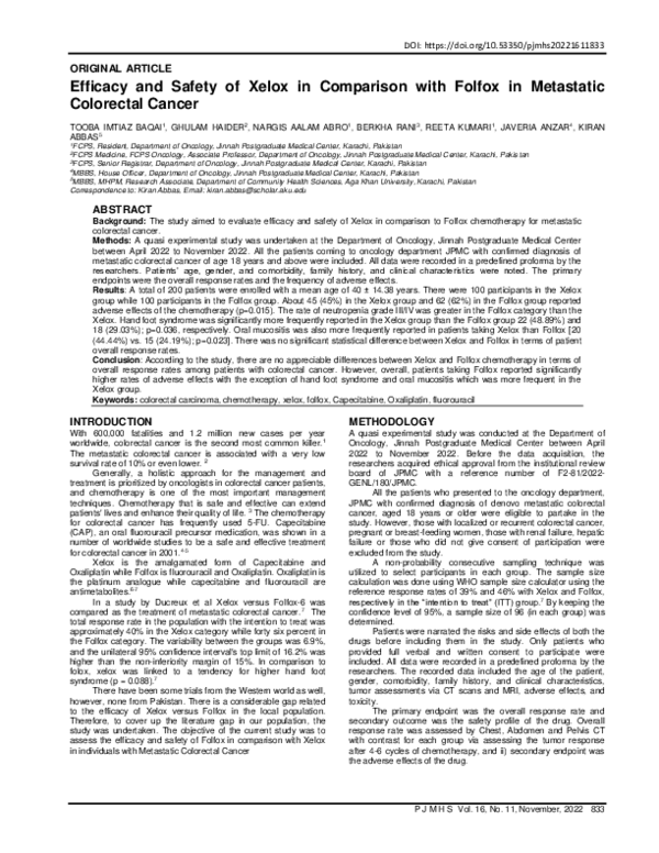 (PDF) Efficacy and Safety of Xelox in Comparison with Folfox in ...