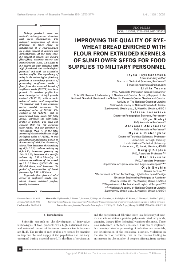 (PDF) Improving the quality of rye-wheat bread enriched with flour from ...