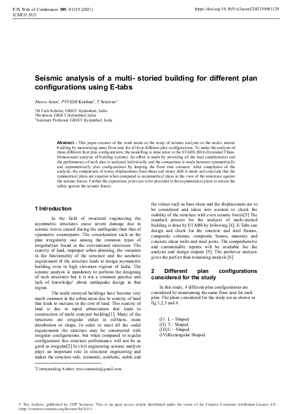 (PDF) Seismic analysis of a multi- storied building for different plan ...