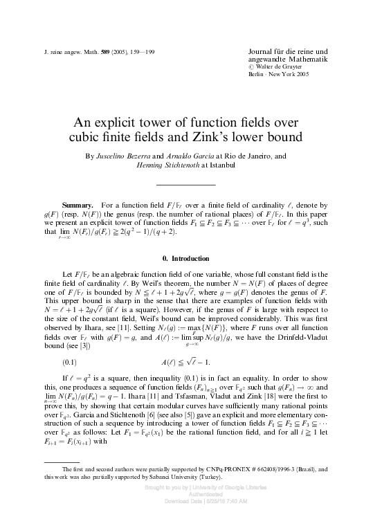 Pdf An Explicit Tower Of Function Fields Over Cubic Finite Fields And 7631