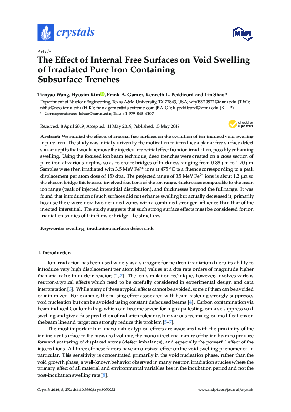 (PDF) The Effect of Internal Free Surfaces on Void Swelling of ...