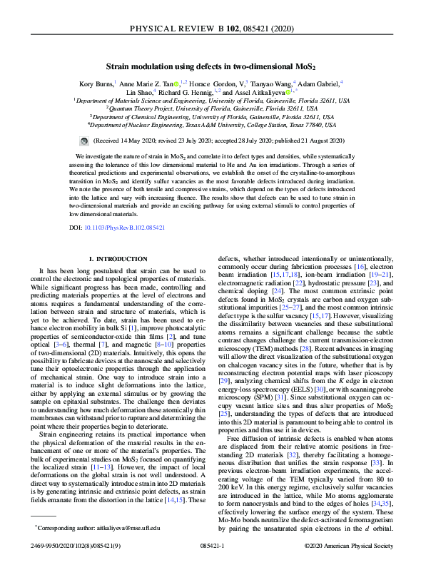 (PDF) Strain modulation using defects in two-dimensional MoS2