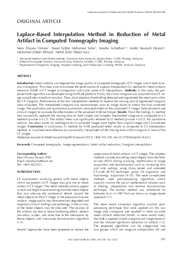 (PDF) Laplace-Based Interpolation Method in Reduction of Metal Artifact ...