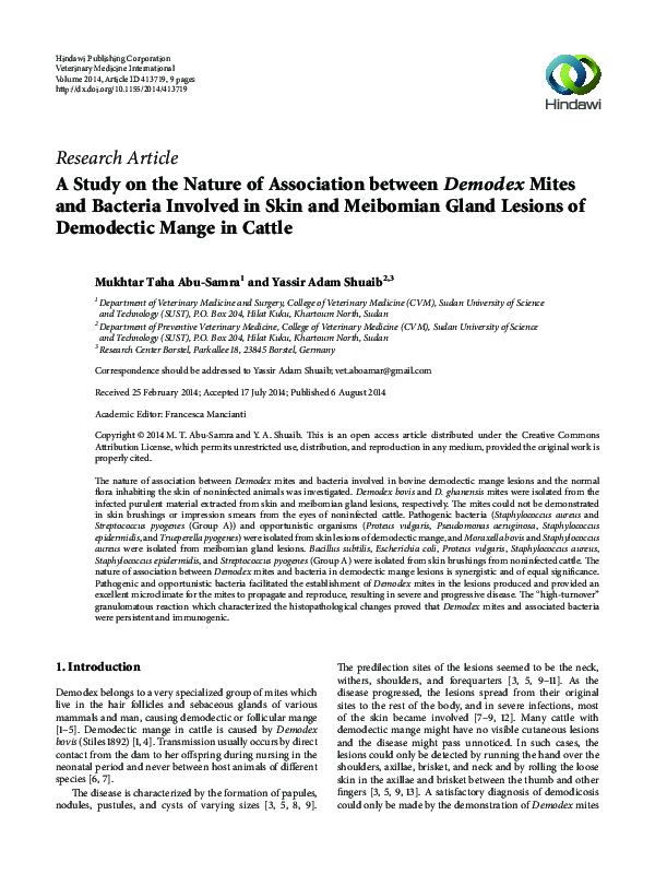 (PDF) A Study on the Nature of Association between Demodex Mites and ...