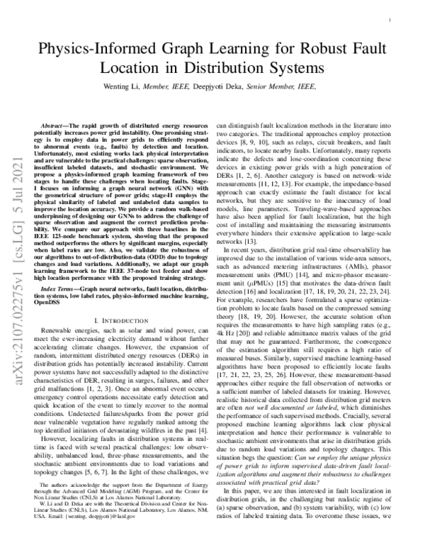 (PDF) Physics-Informed Graph Learning for Robust Fault Location in Distribution Systems