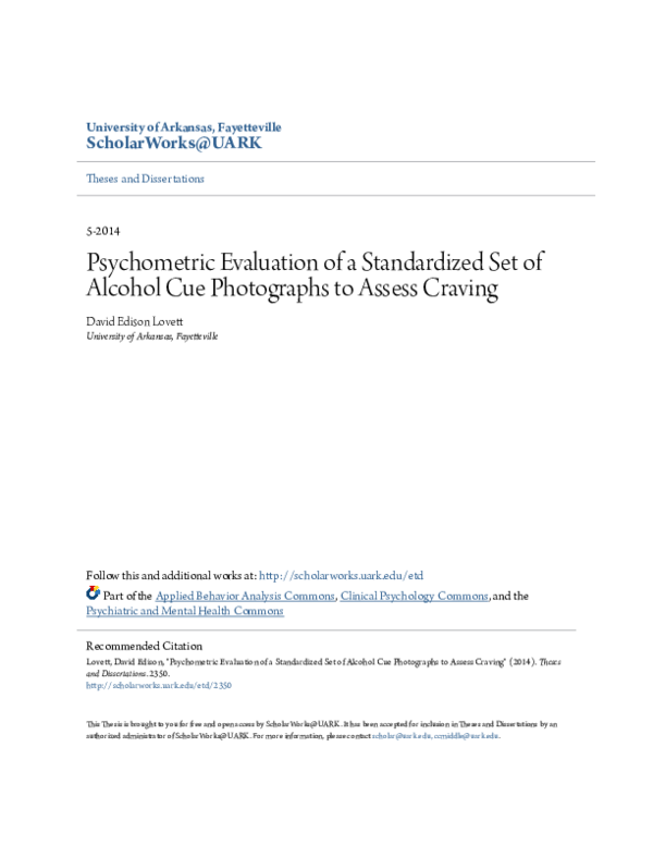 (PDF) Psychometric evaluation of a standardized set of alcohol cue ...