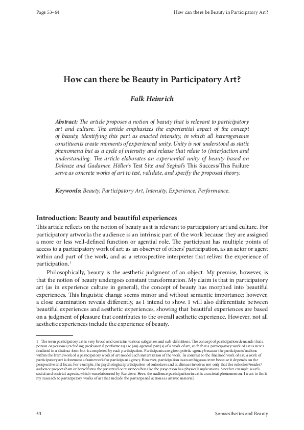 (PDF) How can there be Beauty in Participatory Art? | Falk Heinrich ...