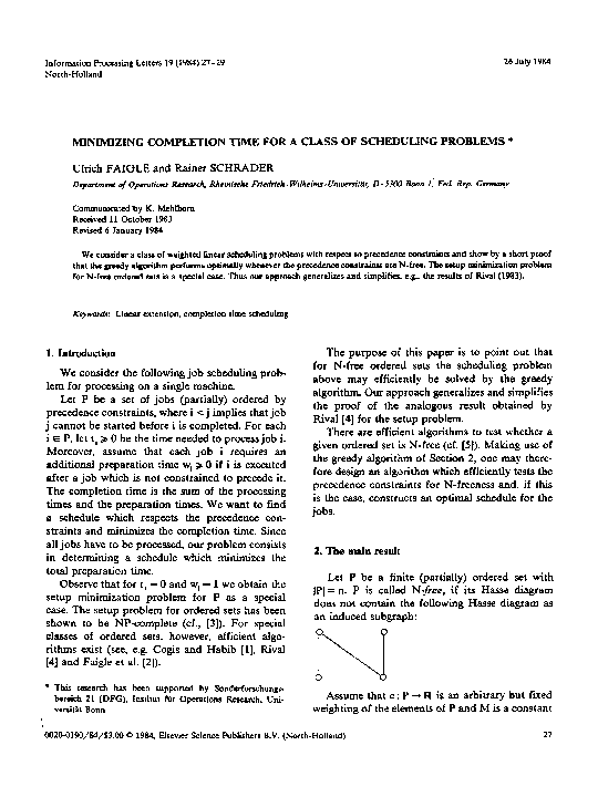 Pdf Minimizing Completion Time For A Class Of Scheduling Problems