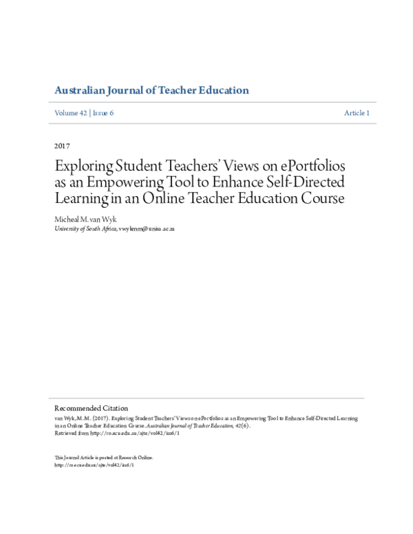 (PDF) Exploring Student Teachers’ Views on ePortfolios as an Empowering Tool to Enhance Self ...