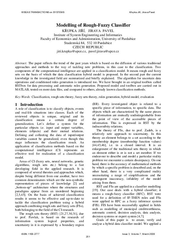 (PDF) Modelling of rough-fuzzy classifier | Krupka Jiri - Academia.edu (PDF) Modelling of rough-fuzzy classifier | Krupka Jiri - Academia.edu