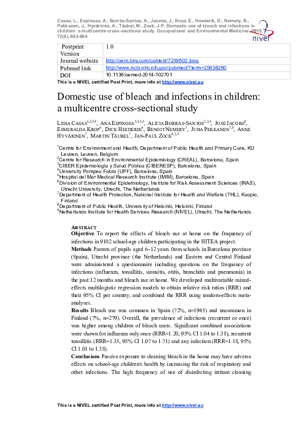 (PDF) Domestic use of bleach and infections in children: a multicentre ...