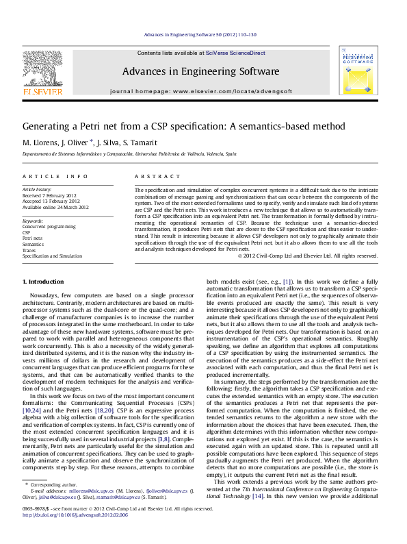 (PDF) Generating a Petri net from a CSP specification: A semantics-based method