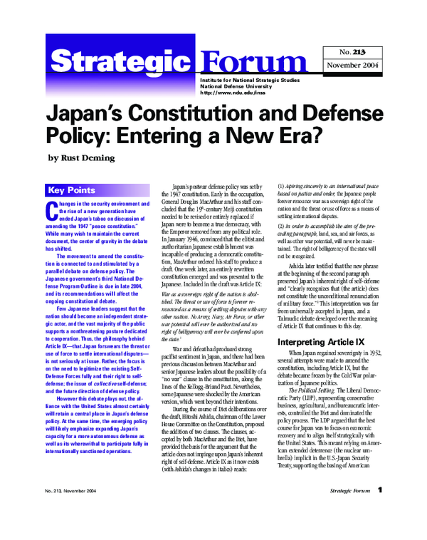 (PDF) Japan's Constitution and Defense Policy: Entering a New Era?