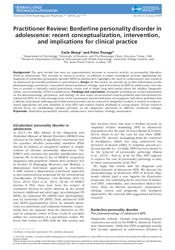 (PDF) Practitioner Review: Borderline personality disorder in ...
