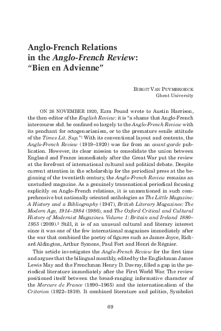 (PDF) Anglo-French Relations in the Anglo-French Review: "Bien en Advienne"