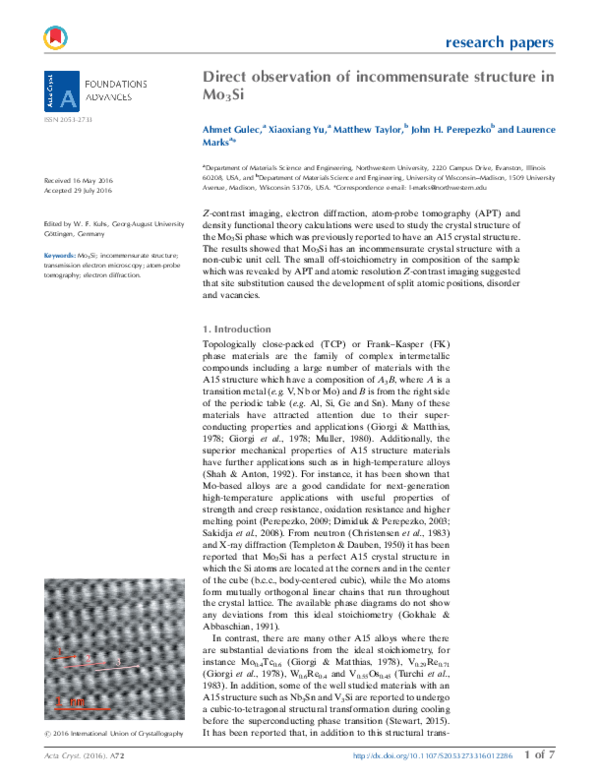 Pdf Direct Observation Of Incommensurate Structure In Mo3si