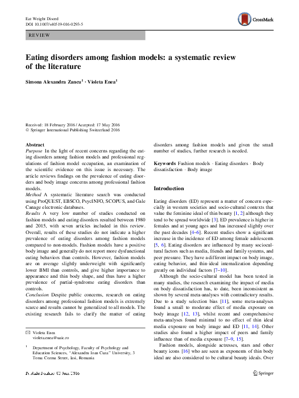 (PDF) Eating disorders among fashion models: a systematic review of the ...