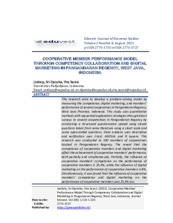 (PDF) Competency and Digital Marketing Impact on Cooperatives