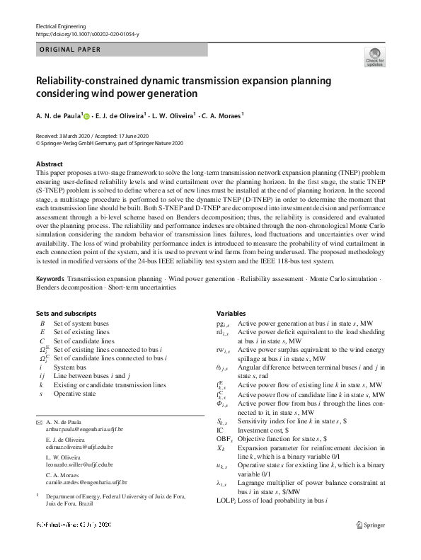 (PDF) Reliability-constrained dynamic transmission expansion planning considering wind power ...
