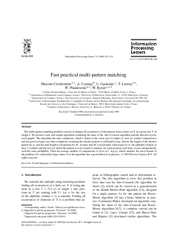(PDF) Fast practical multi-pattern matching