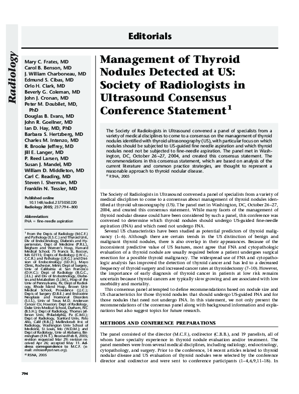 (PDF) Management of Thyroid Nodules Detected at US: Society of ...