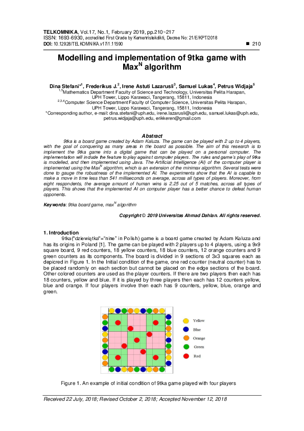 (PDF) Modelling and implementation of 9tka game with MaxN algorithm