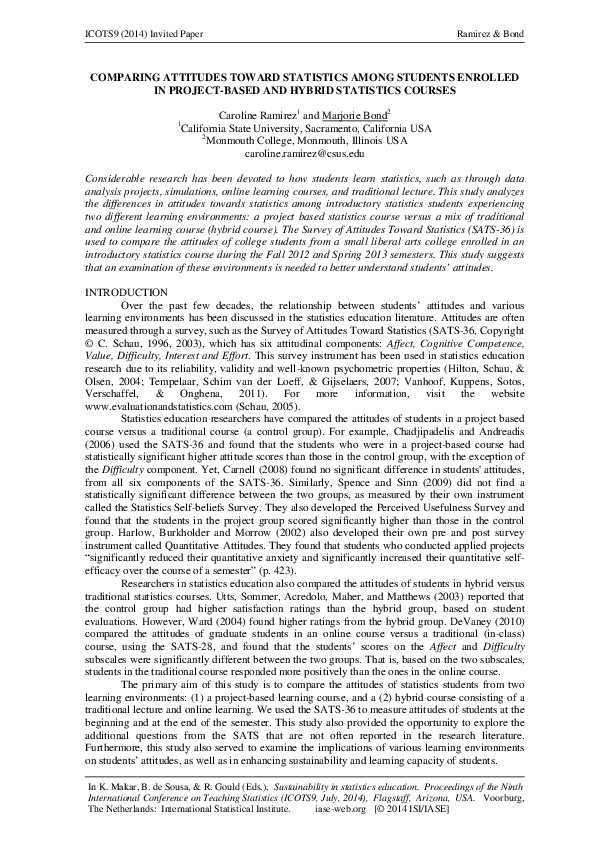 (PDF) Comparing Attitudes Toward Statistics Among Students Enrolled in Project-Based and Hybrid ...