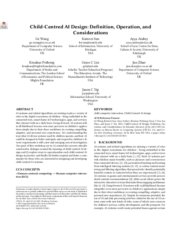 (PDF) Child-Centred AI Design: Definition, Operation, and Considerations