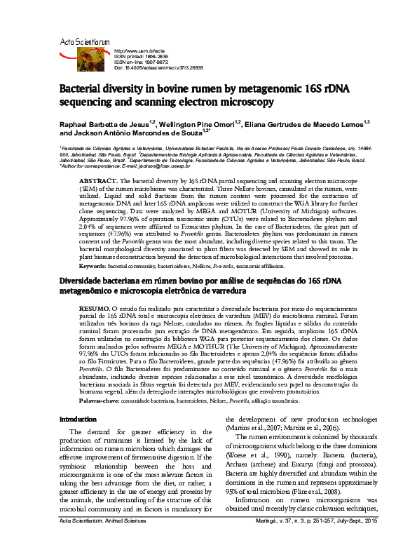 (PDF) Bacterial diversity in bovine rumen by metagenomic 16S rDNA ...