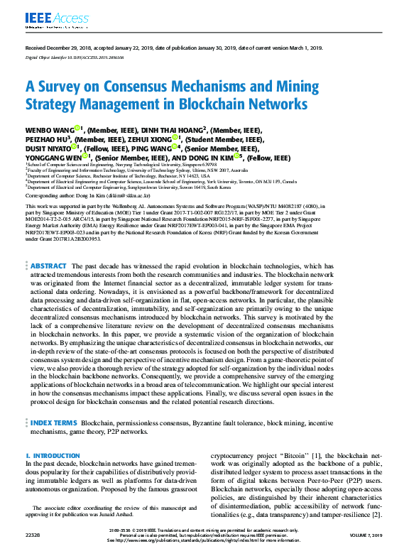 (PDF) A Survey on Consensus Mechanisms and Mining Strategy Management ...