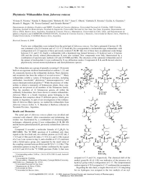 (PDF) Phytotoxic Withanolides fromJaborosarotacea