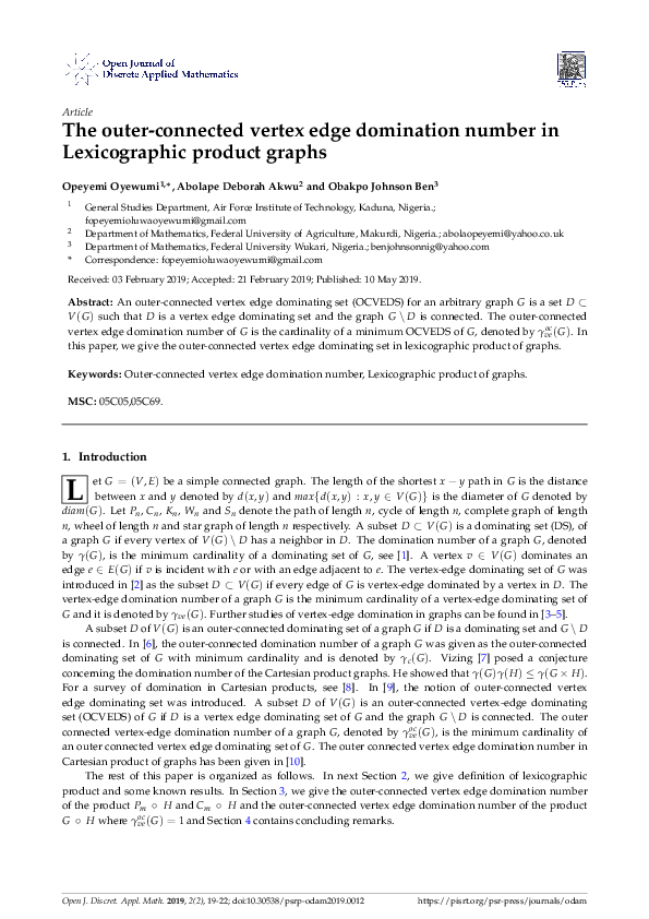 (PDF) The outer-connected vertex edge domination number in Lexicographic product graphs