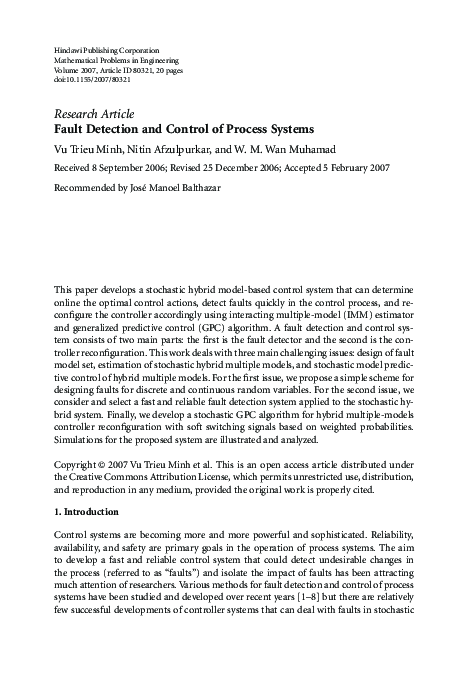 (PDF) Fault Detection and Control of Process Systems