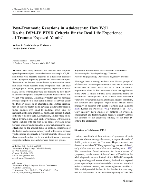 (PDF) Post-Traumatic Reactions in Adolescents: How Well Do the DSM-IV ...