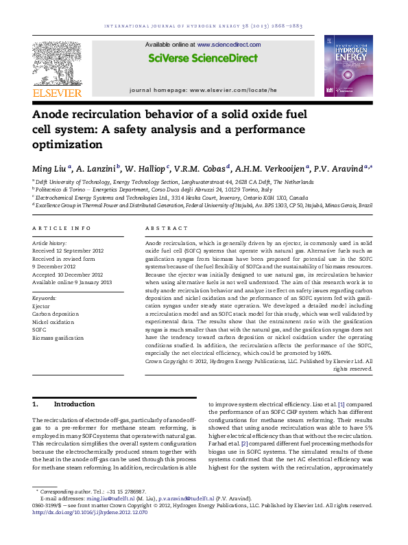 (PDF) Anode recirculation behavior of a solid oxide fuel cell system: A ...