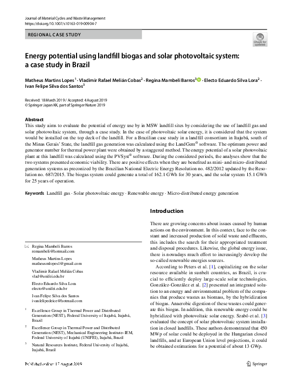 (PDF) Energy potential using landfill biogas and solar photovoltaic ...