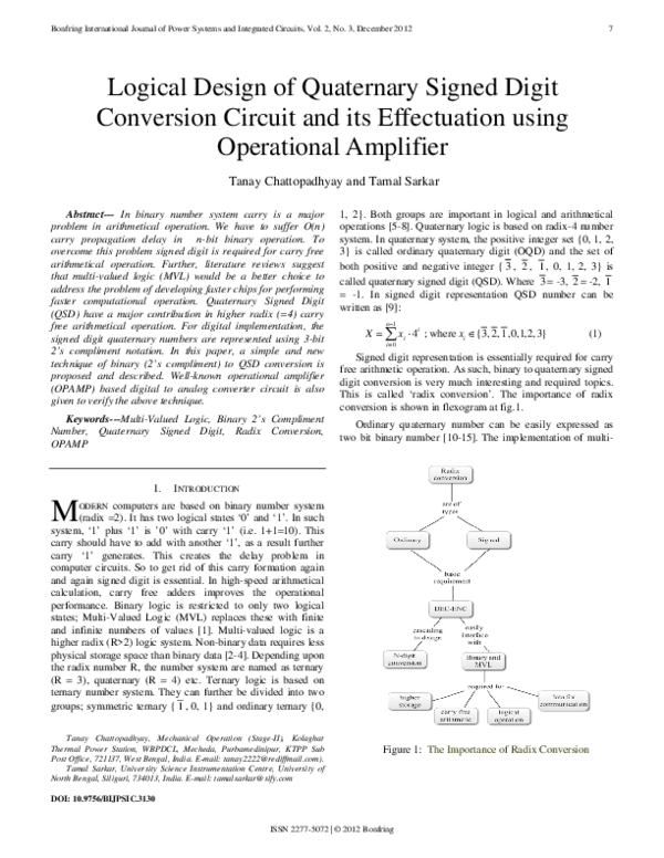 (PDF) Logical Design of Quaternary Signed Digit Conversion Circuit and its Effectuation using ...