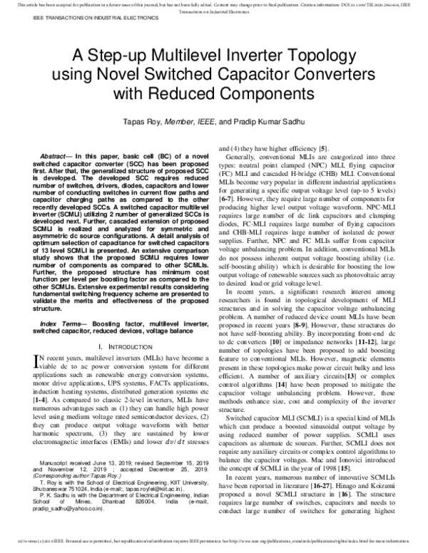 (PDF) A Step-Up Multilevel Inverter Topology Using Novel Switched Capacitor Converters With ...