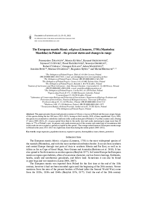 (PDF) The European mantis Mantis religiosa (Linnaeus, 1758) (Mantodea ...