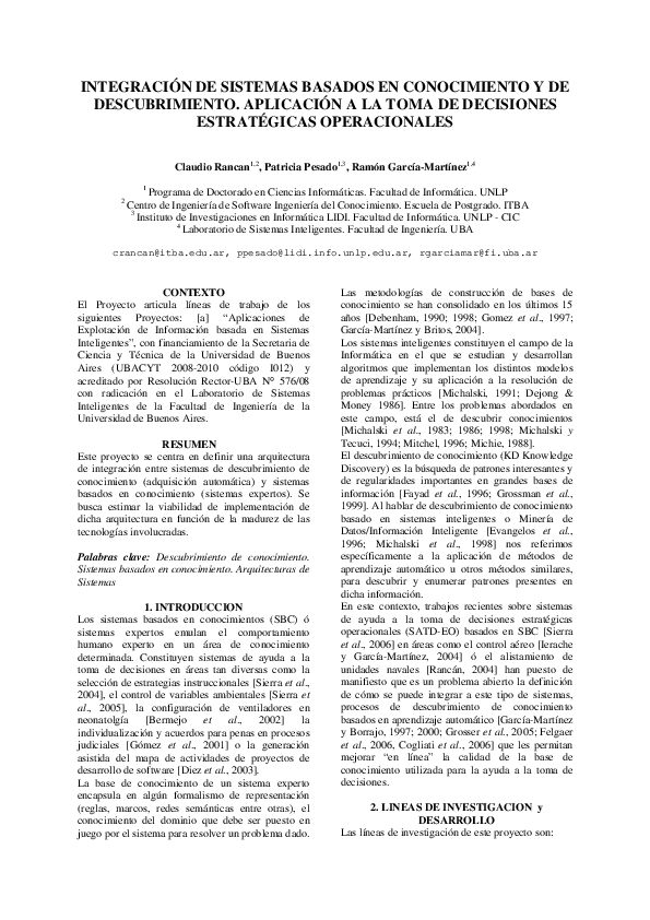 (PDF) Integración de sistemas basados en conocimiento y de descubrimiento