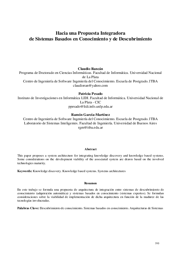 (PDF) Hacia una Propuesta Integradora de Sistemas Basados en Conocimiento y de Descubrimiento