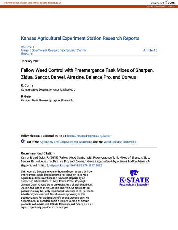 (PDF) Fallow Weed Control with Preemergence Tank Mixes of Sharpen ...