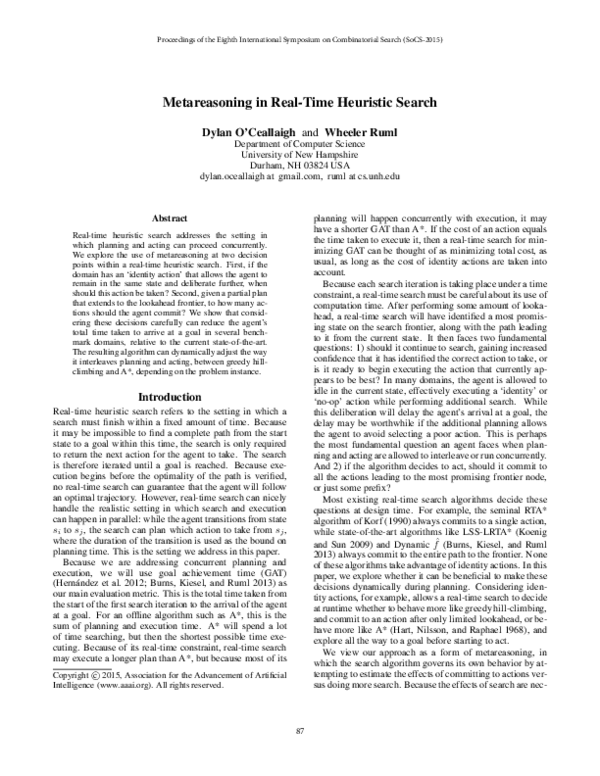 (PDF) Metareasoning in Real-Time Heuristic Search