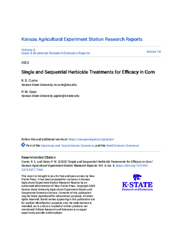 (PDF) Single and Sequential Herbicide Treatments for Efficacy in Corn