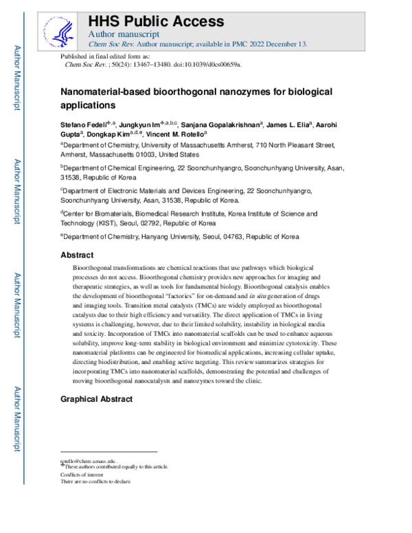 (PDF) Nanomaterial-based bioorthogonal nanozymes for biological applications